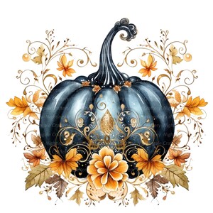 12 Dark Boho Pumpkin Clipart, Halloween, Printable Watercolor Clipart ...