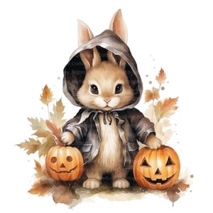 14 Halloween Bunny Clipart, Halloween Rabbit, Printable Watercolor ...