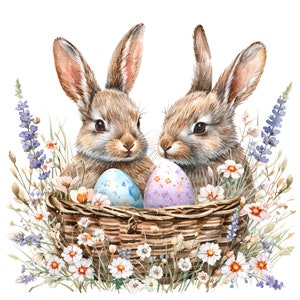 12 Easter Bunny Clipart Set 4, Easter Eggs, Printable Watercolor ...