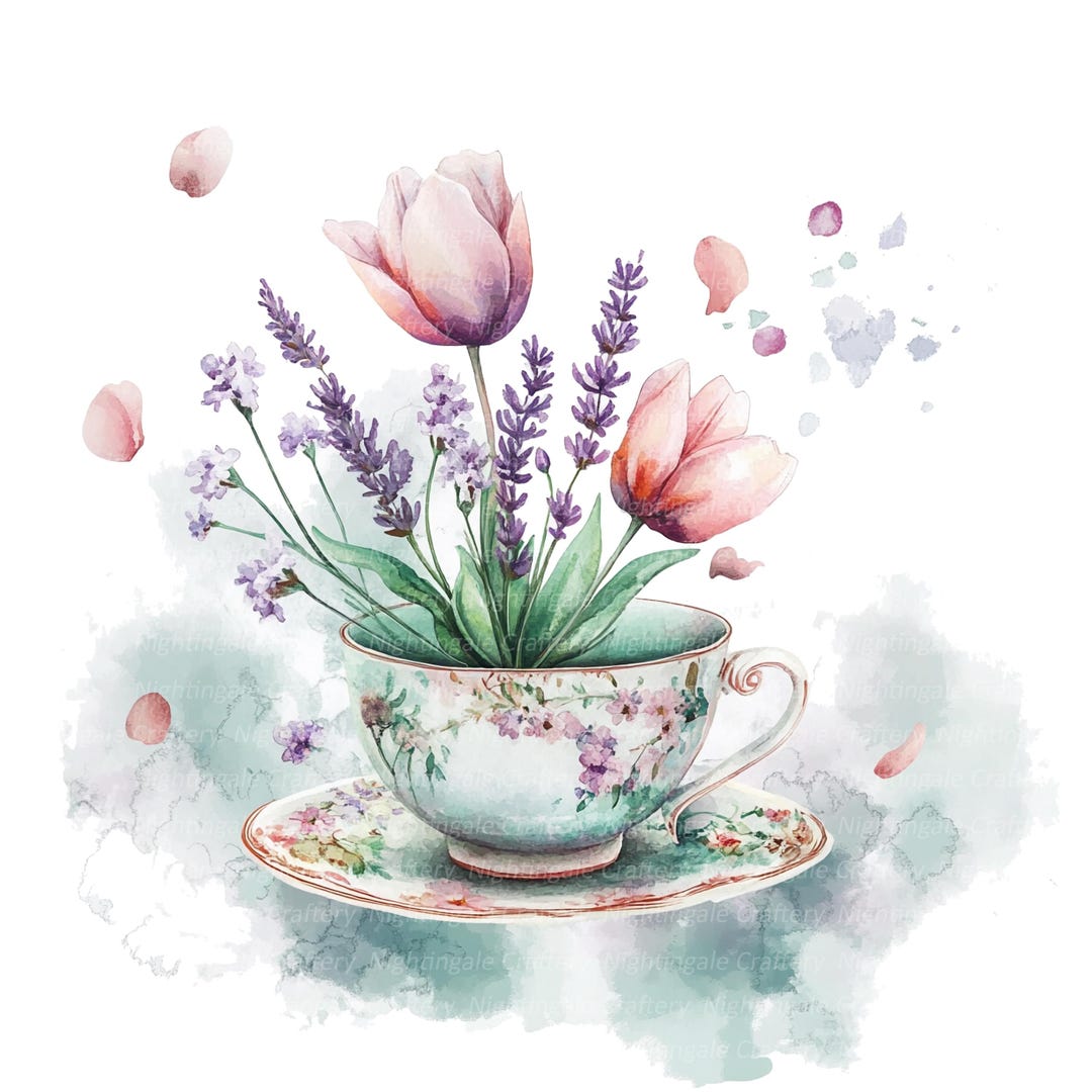 9 Spring Tea Cup Clipart, Floral Tea Party, Printable Watercolor ...