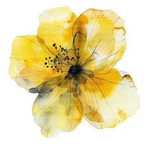 10 Abstract Flowers Clipart, Yellow Flower, Flowers Print, Printable ...