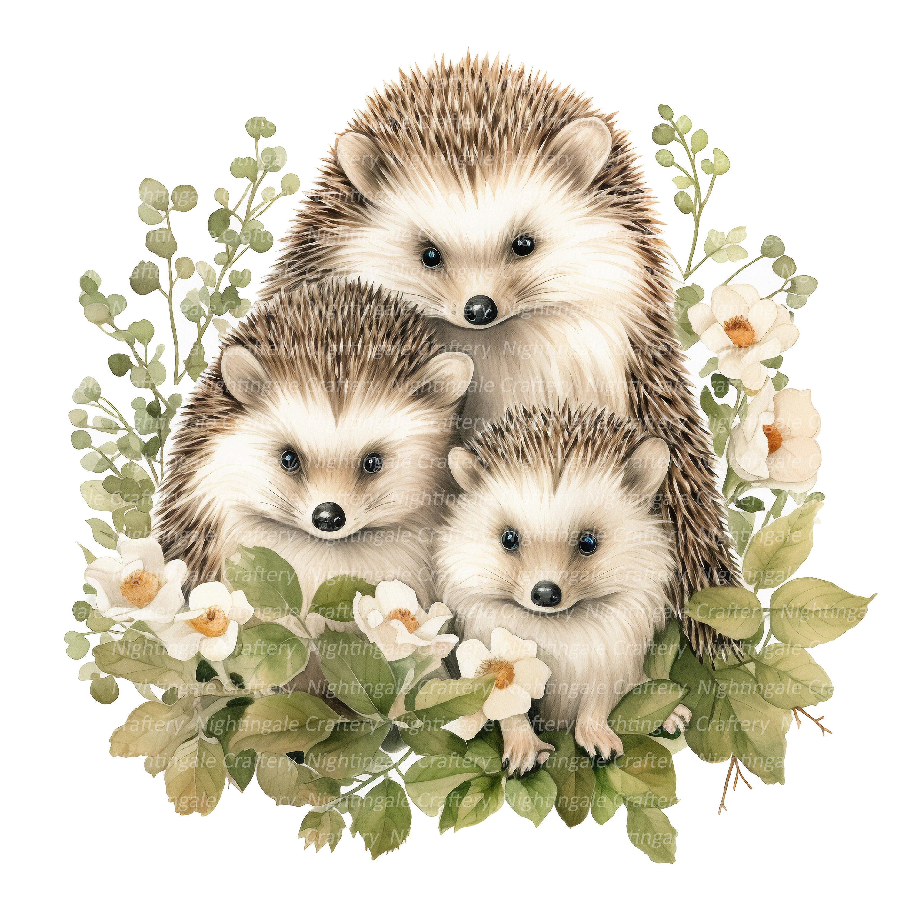 Cute Hedgehog in Greenery Clipart Printable Watercolor - Etsy