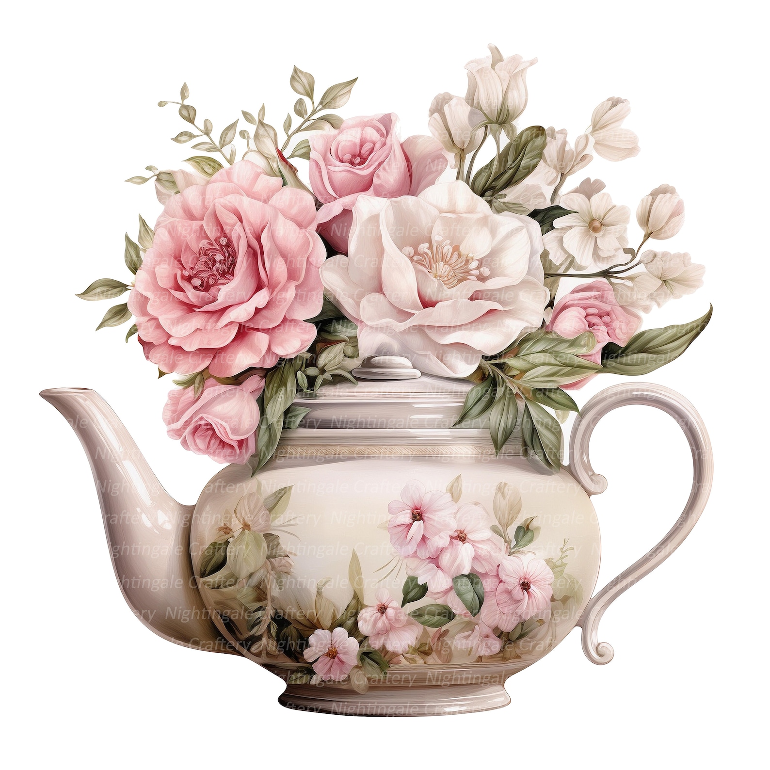 13 Vintage Floral Teapot Set 2 Clipart, Printable Watercolor Clipart ...