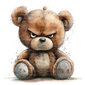 11 Grumpy Teddy Bear Clipart, Teddy Bear Print, Printable Watercolor ...