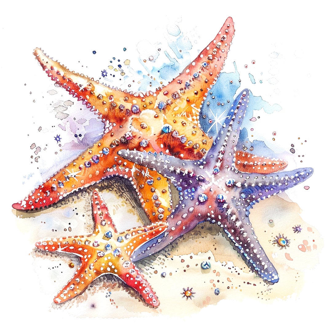 12 Starfish Clipart, Starfish in Beach, Printable Watercolor Clipart ...
