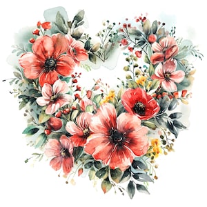 9 Floral Heart Wreath Clipart, Valentine's Day Heart, Digital Clipart ...