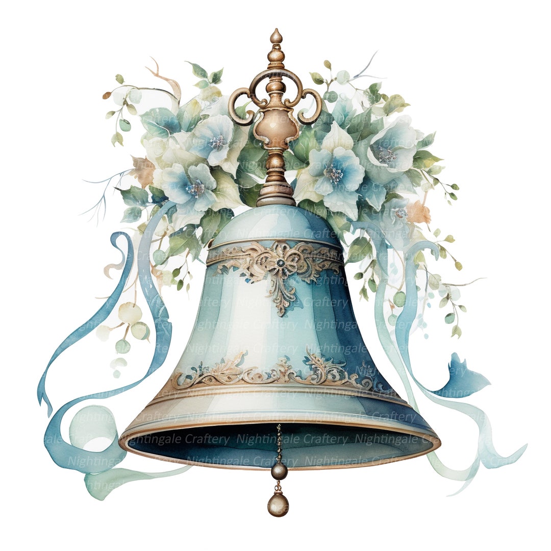 12 Floral Bell Clipart, Vintage Bell, Printable Watercolor Clipart ...