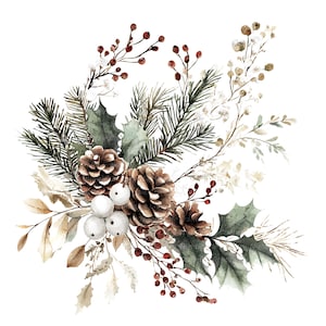 11 Christmas Decor, Boho Christmas Card, Printable Watercolor Clipart ...