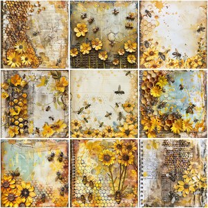 18 Vintage Bees Honey Background Papers, 12 X 12 Digital Paper Pack ...