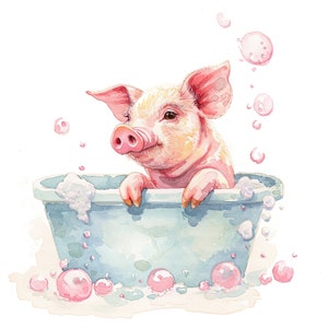10 Piglet in Bathtub Clipart, Piglet Washing, Printable Watercolor ...
