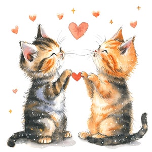 10 Kitten Love Clipart, Romantic Cats Clipart, Printable Watercolor ...