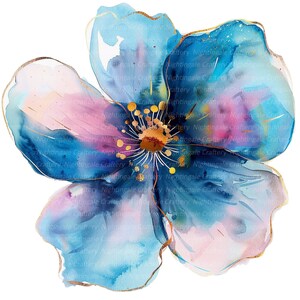 10 Abstract Blue Pink Flowers Clipart, Printable Watercolor Clipart ...