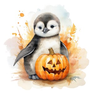 10 Halloween Penguin Clipart, Printable Watercolor Clipart, High ...