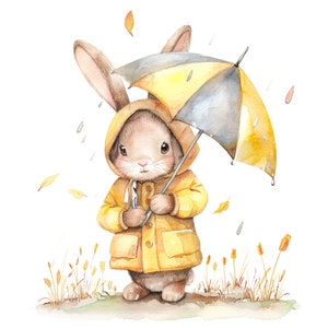 10 Bunny Rainy Clipart, Bunny With Umbrella, Printable Watercolor ...