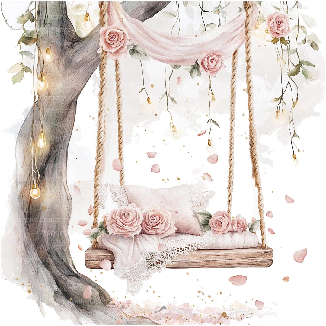 9 Floral Swing Clipart, Romantic Swing, Printable Watercolor Clipart ...