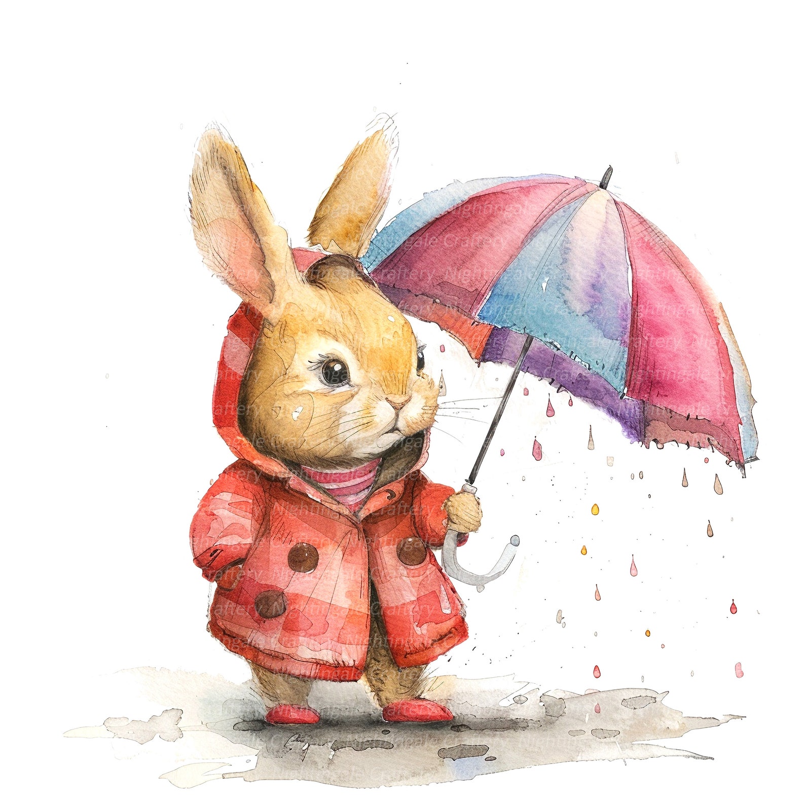 10 Bunny Rainy Clipart, Bunny With Umbrella, Printable Watercolor ...