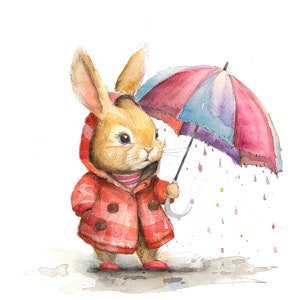 10 Bunny Rainy Clipart, Bunny With Umbrella, Printable Watercolor ...