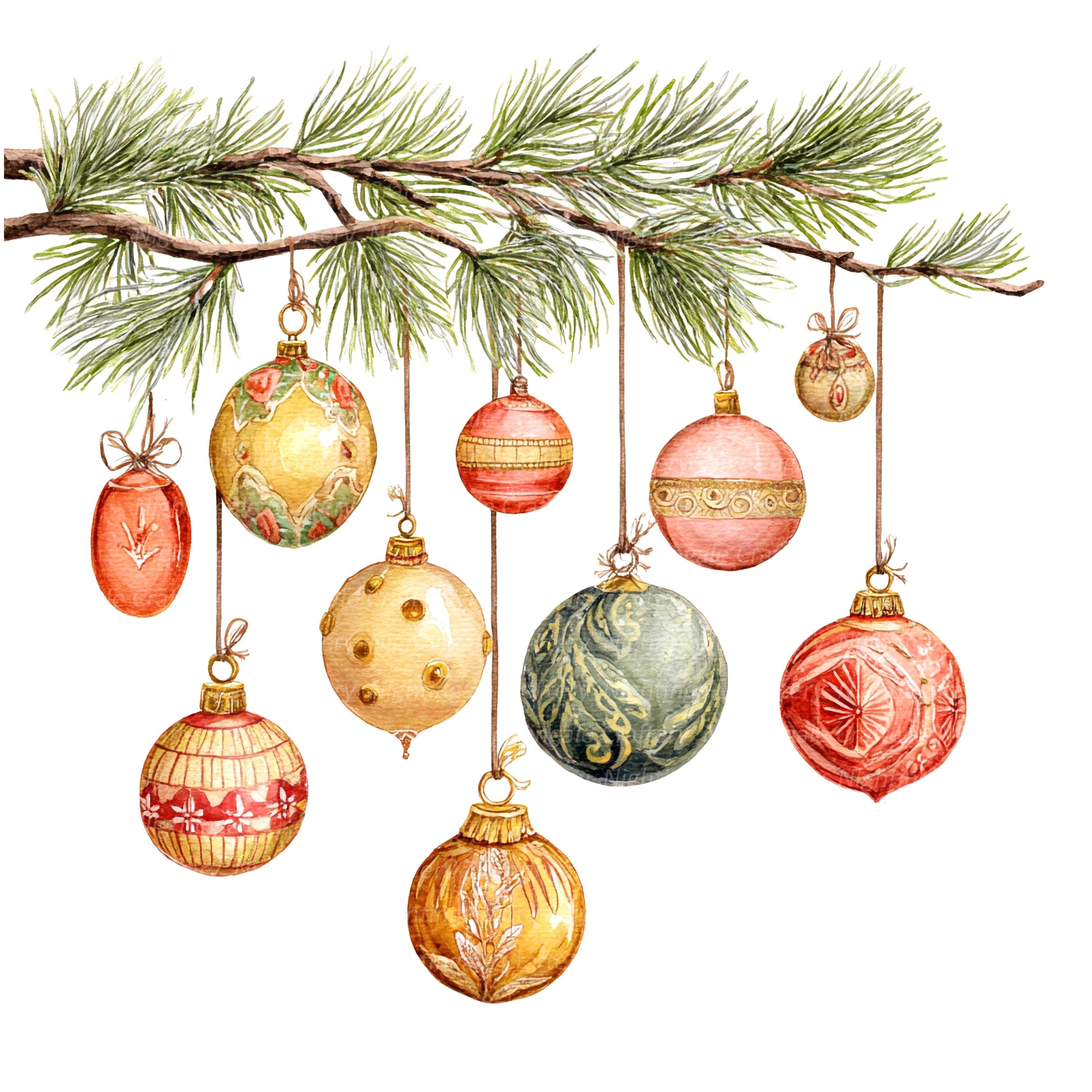 13 PNG Watercolor Christmas Bauble Clipart: Hanging Ornaments (digital ...