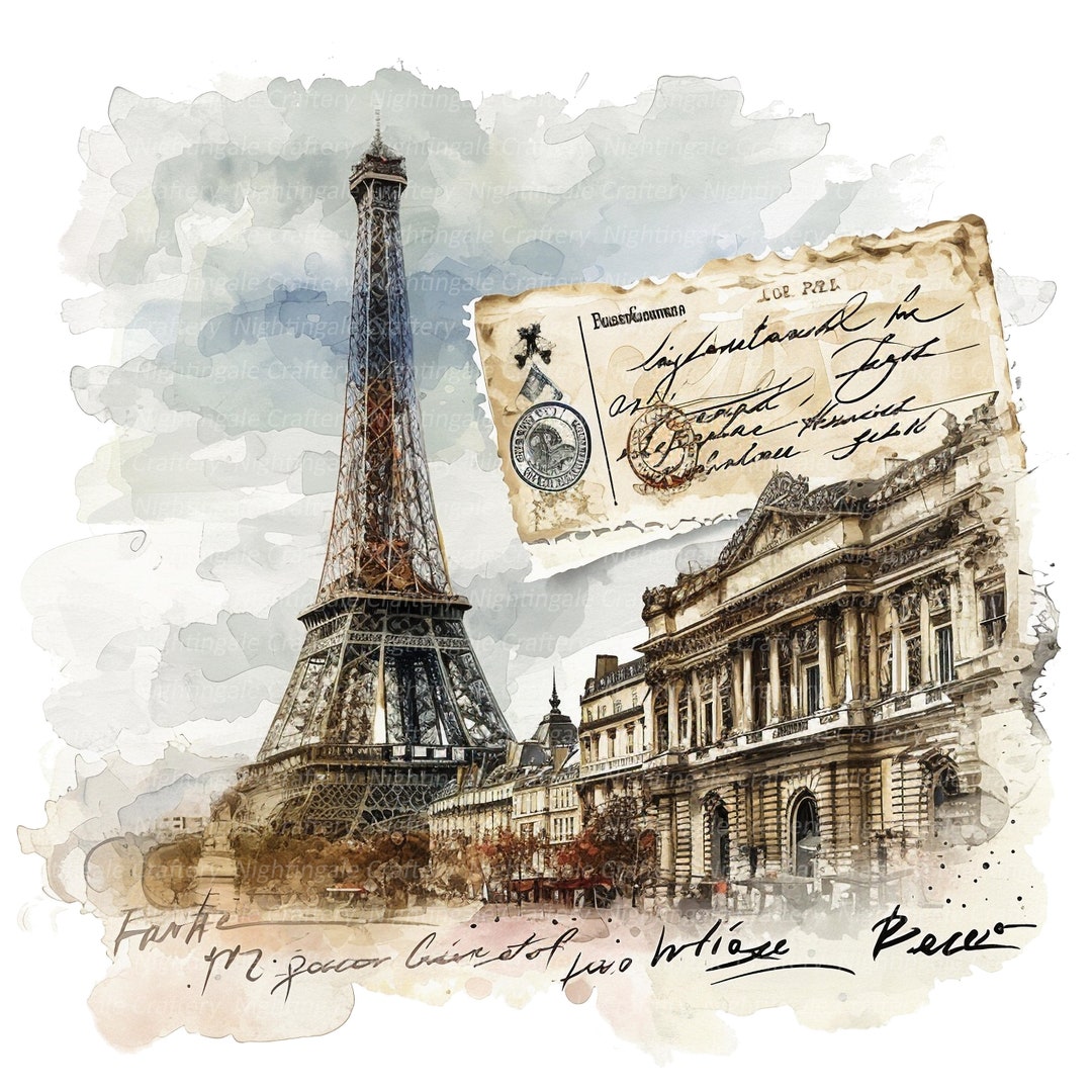 16 Vintage Postcard Clipart, Paris Postcard, Printable Watercolor ...