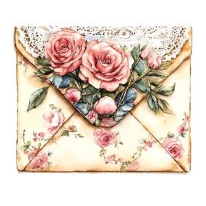 10 Vintage Floral Envelope Clipart 2, Lace, Printable Watercolor ...