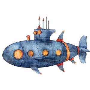 10 Cartoon Submarine Clipart, Toy Sub Clipart, Printable Watercolor ...