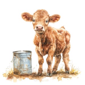 8 Milk Cow Baby Clipart, Calf, Milk Clipart, Printable Watercolor ...