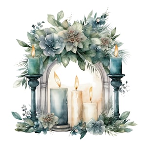 12 Christmas Candle Clipart, Christmas Candlestick Clipart, Printable ...