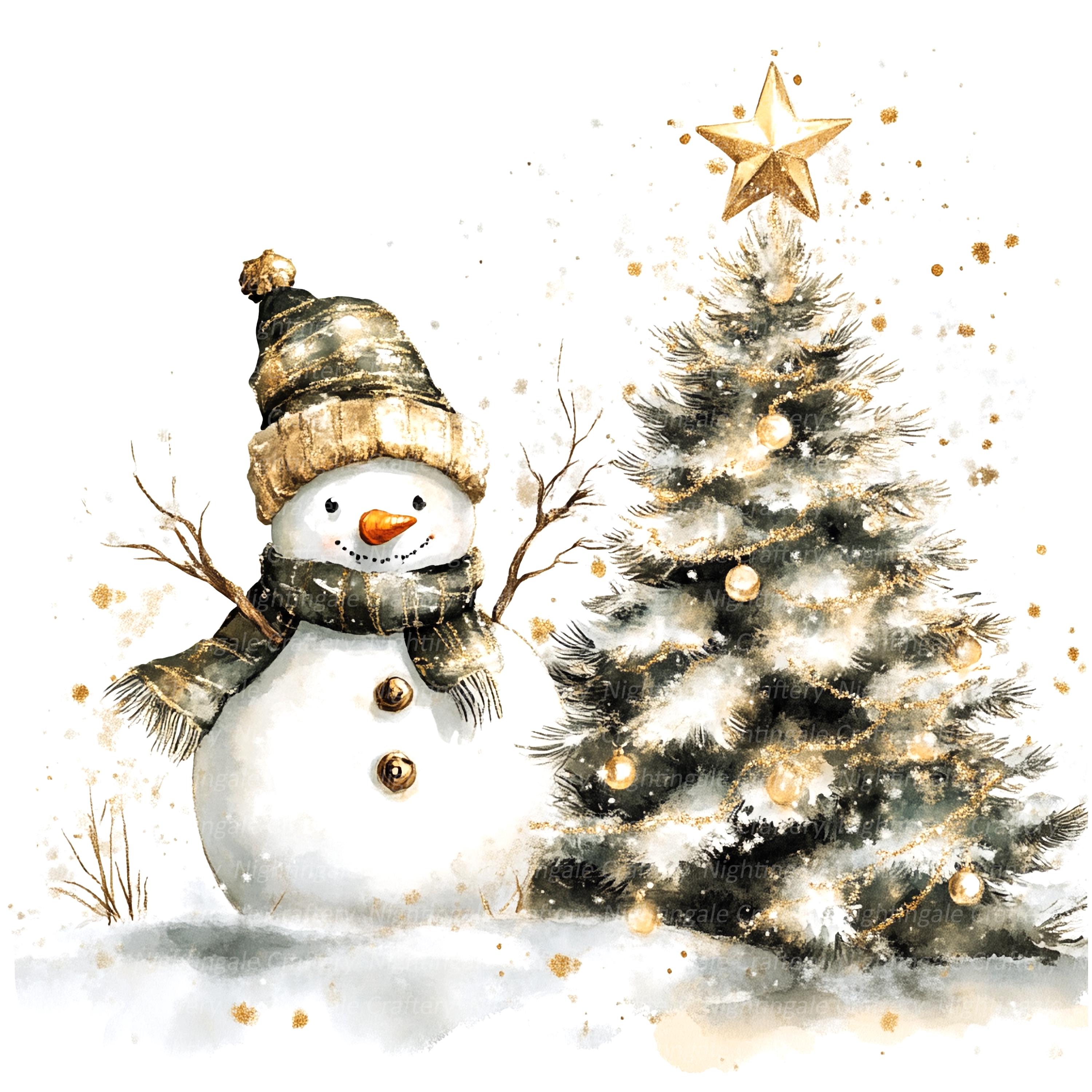 8 Golden Snowman Clipart, Christmas Clipart, Printable Watercolor ...
