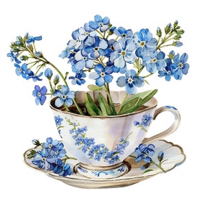 10 Forget Me Not in Tea Cup Clipart, Floral Tea Cup, Printable ...