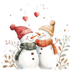 7 Snowmen Couple Clipart, Christmas Clipart, Printable Watercolor ...