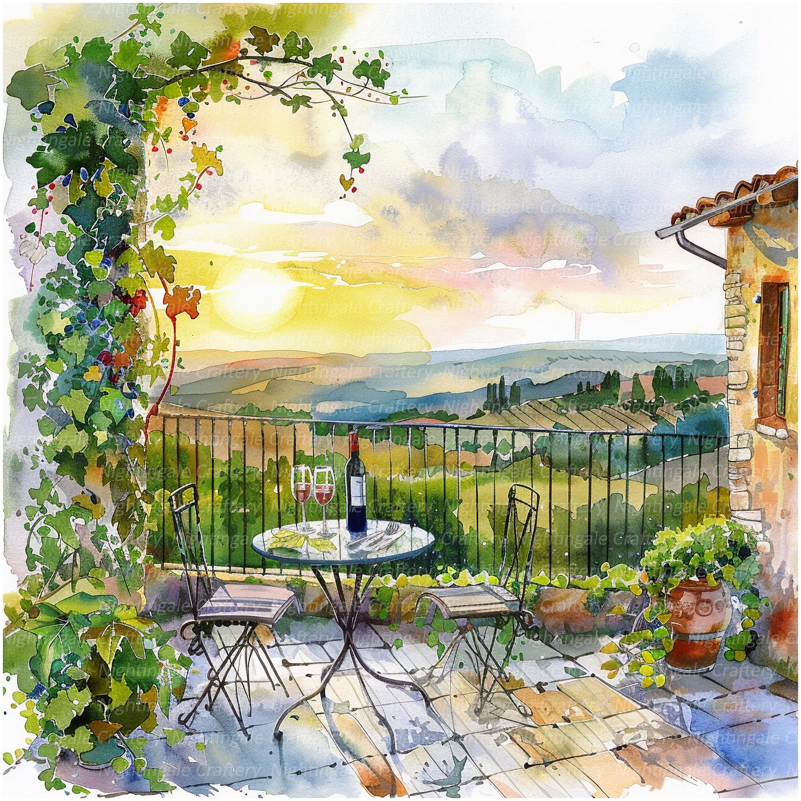 12 Italian Terrace Clipart, Tuscany Terrace, Printable Watercolor ...