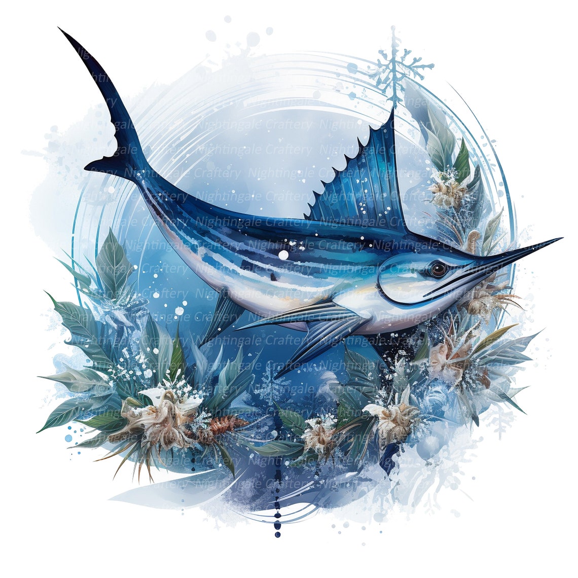 8 Swordfish Clipart, Watercolor Swordfish, Printable Watercolor Clipart ...