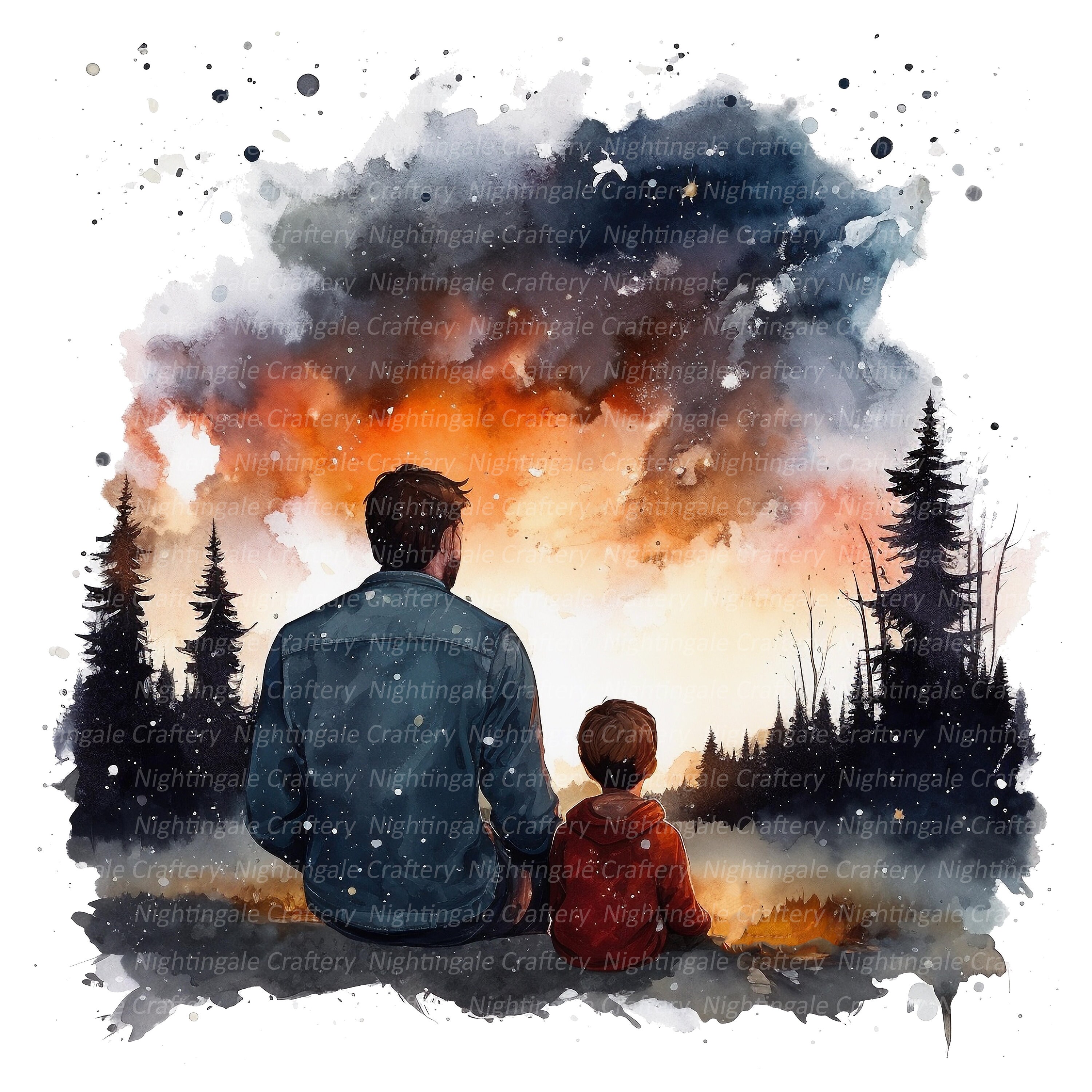 12 Dad and Son Clipart, Starry Night Clipart, Father and Son, Printable ...