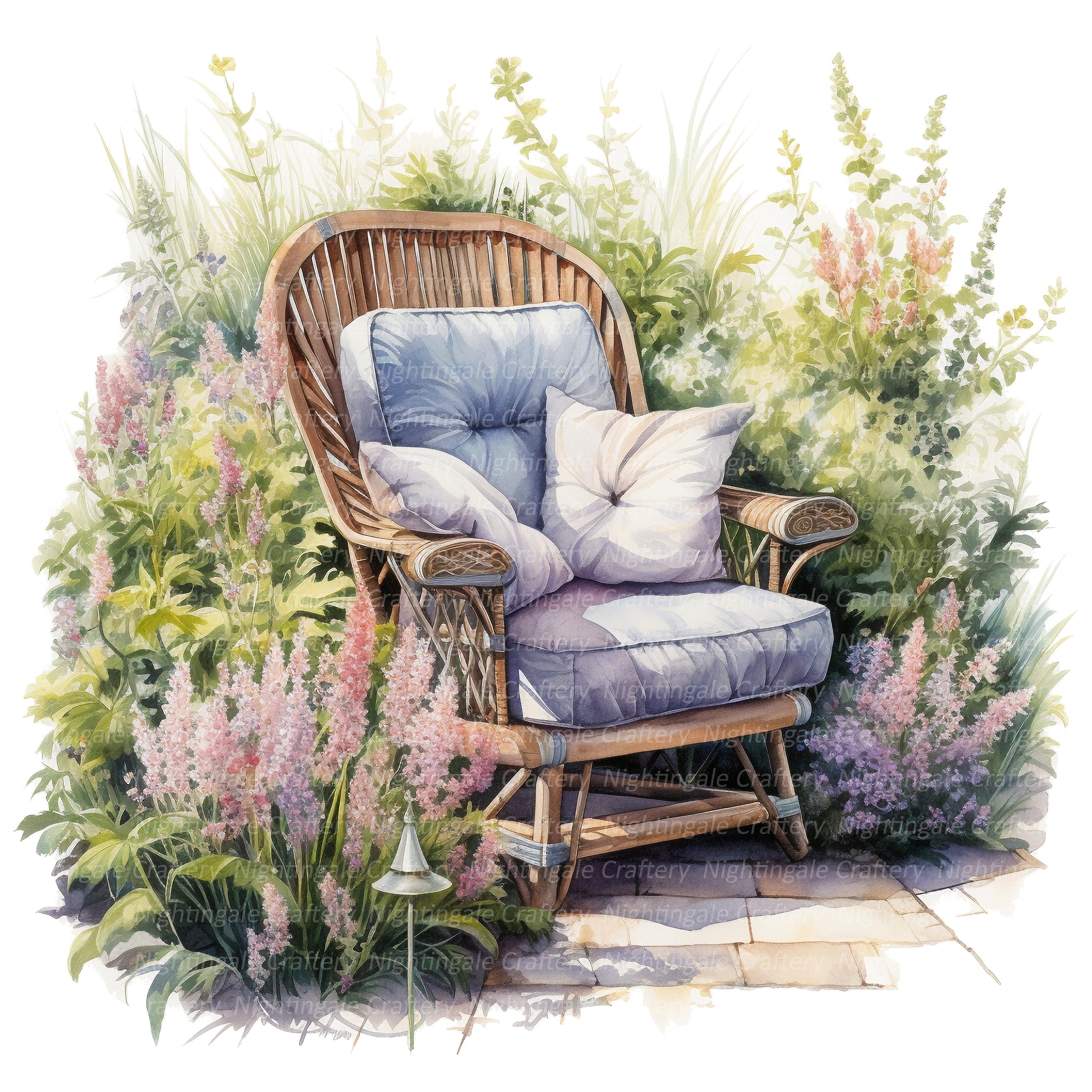 16 Garden Chair Clipart, Floral Chair Clipart, Printable Watercolor ...