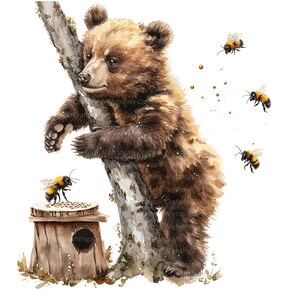 13 Bear and Bees, Bear Honey, Bear Cub Clipart, Printable Watercolor Clipart, High Quality JPG ...