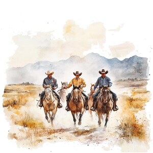 7 Cowboys Clipart, Wild West Cowboys Riding, Printable Watercolor ...