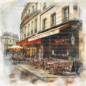 10 Paris Cafe Clipart, Vintage Paris Clipart, Printable Watercolor ...