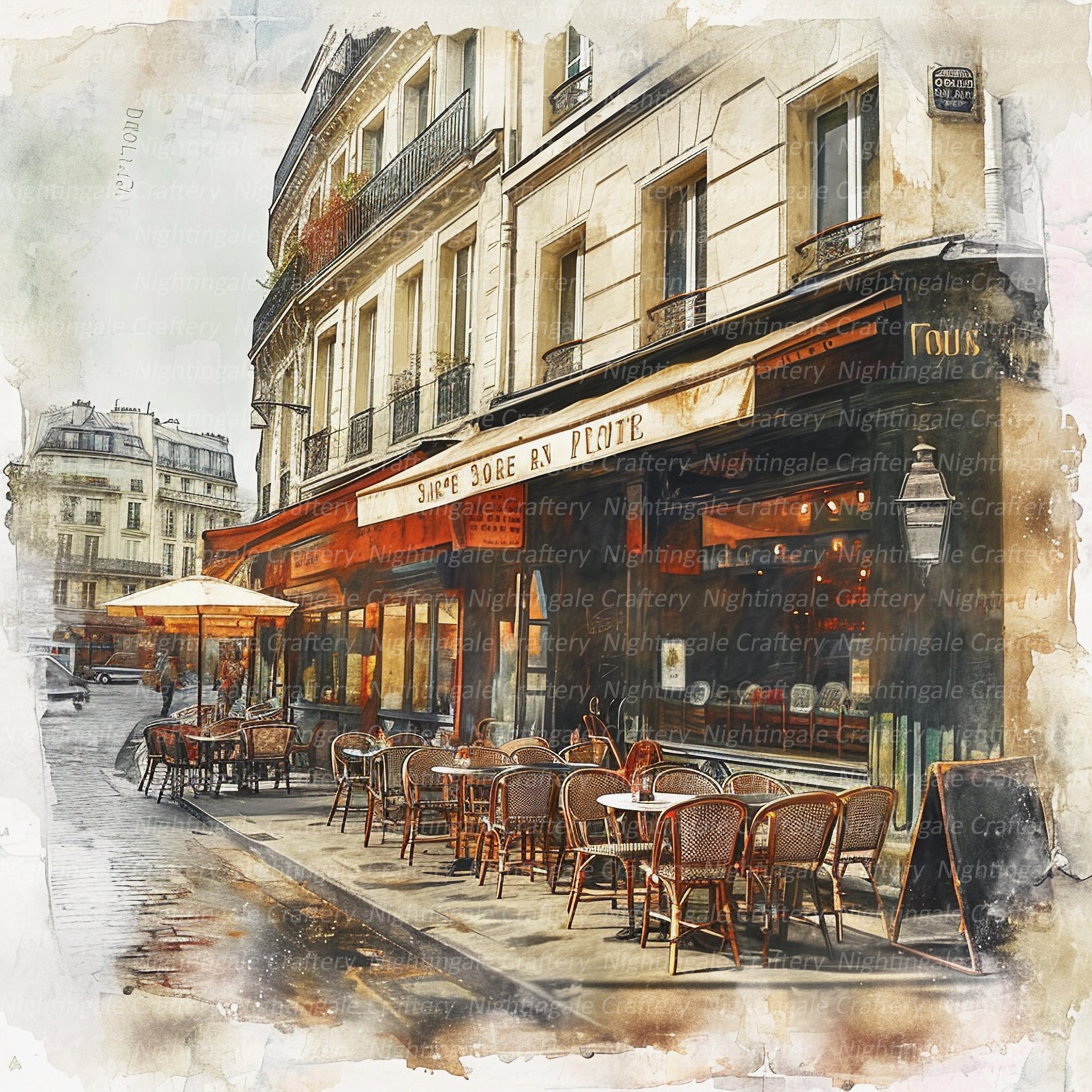 10 Paris Cafe Clipart, Vintage Paris Clipart, Printable Watercolor ...