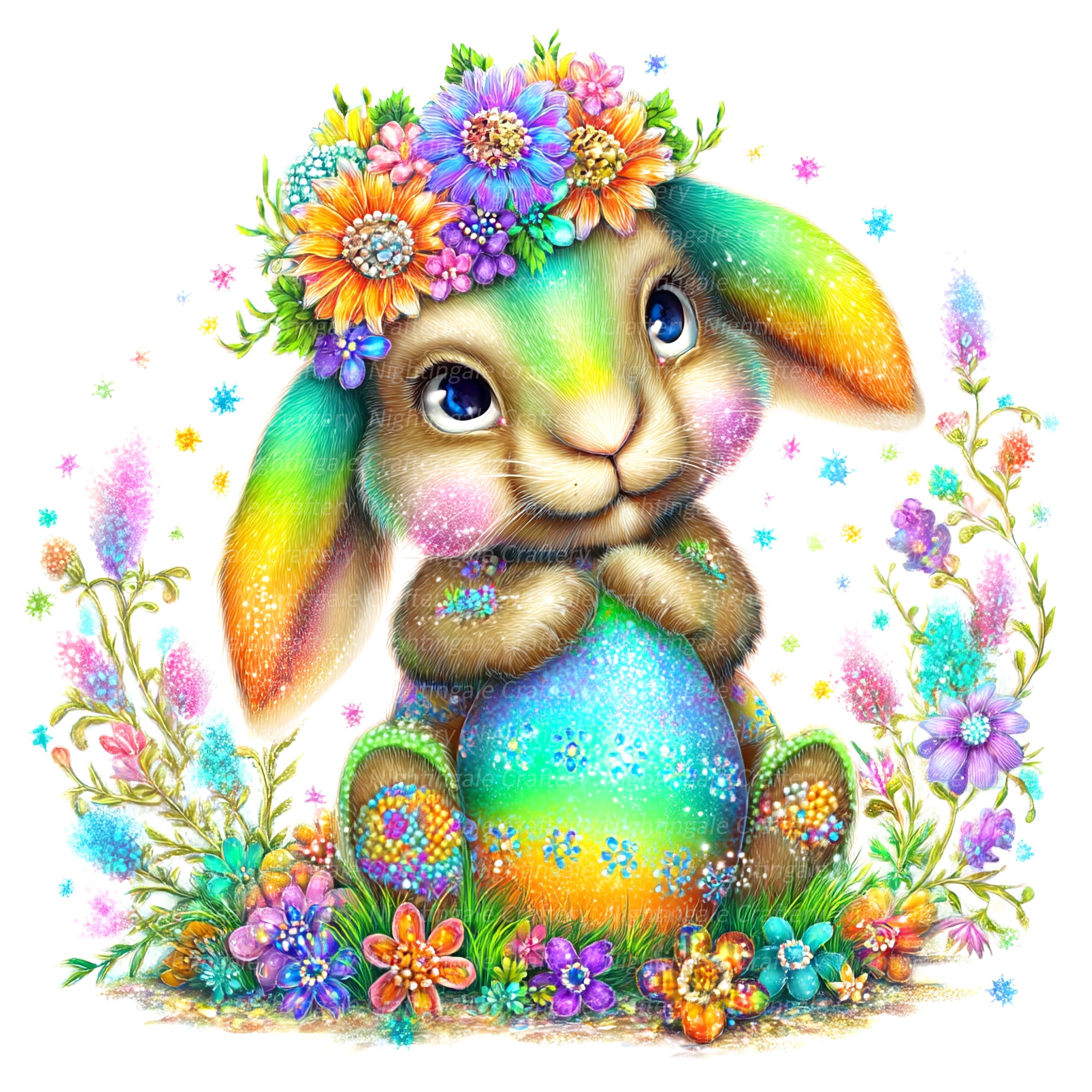 10 Floral Bunny Clipart, Easter Clipart, Printable Illustration Clipart ...