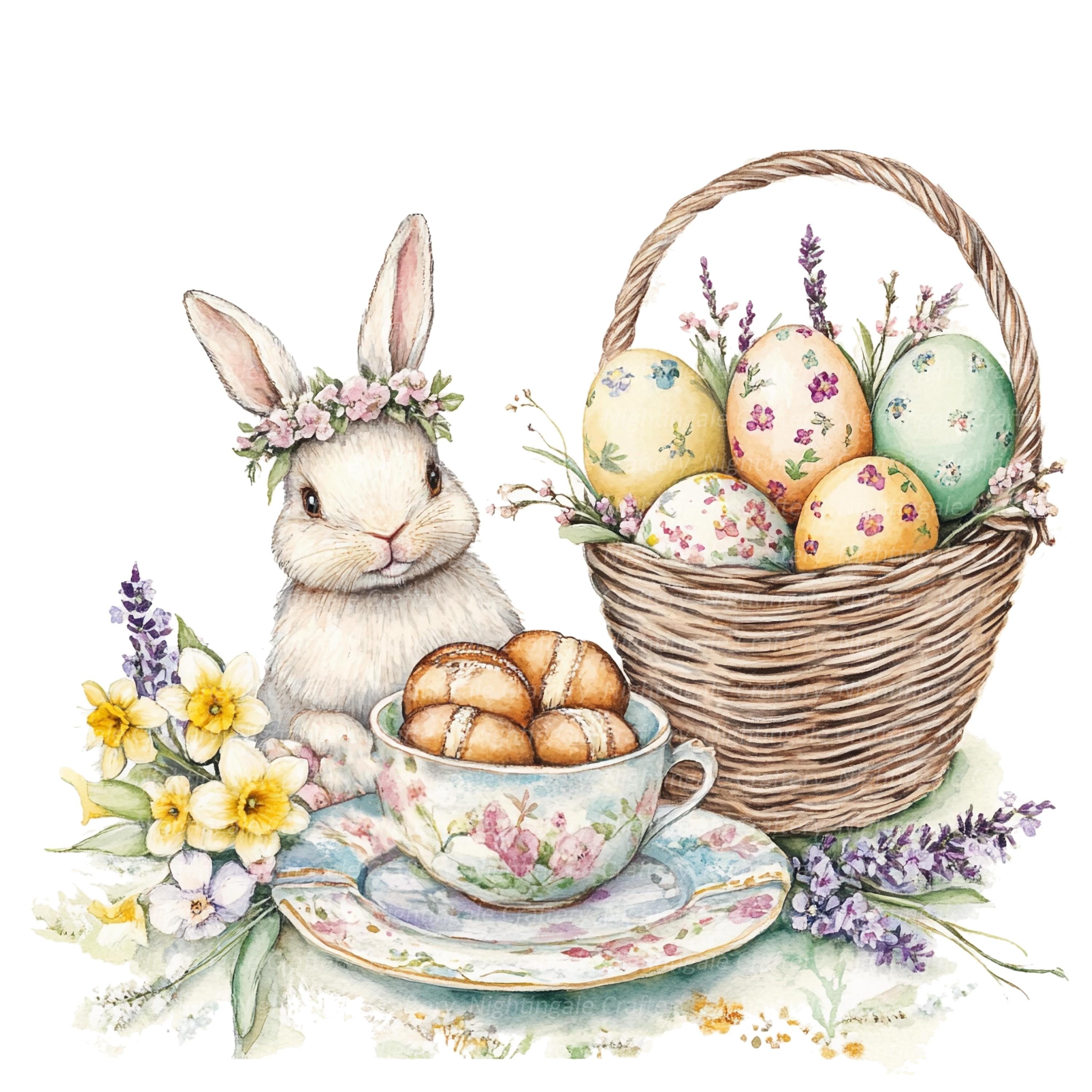 12 Easter Clipart, Spring Tea Party Clipart, Printable Watercolor ...