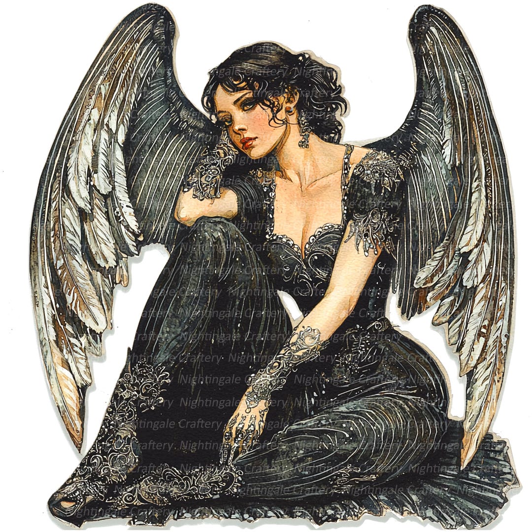 12 Printable Gothic Angel Ephemera, Set 2, Decoupage, Scrapbooking ...