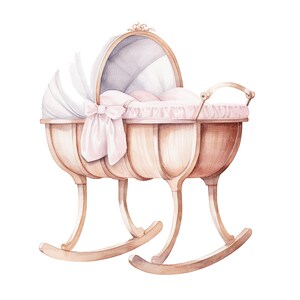 9 Vintage Baby Cradle Clipart, Watercolor Cradle, Printable Watercolor ...