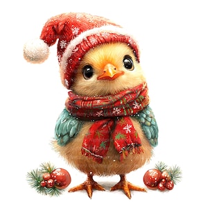 10 Christmas Chick Clipart, Christmas Card, Printable Watercolor ...