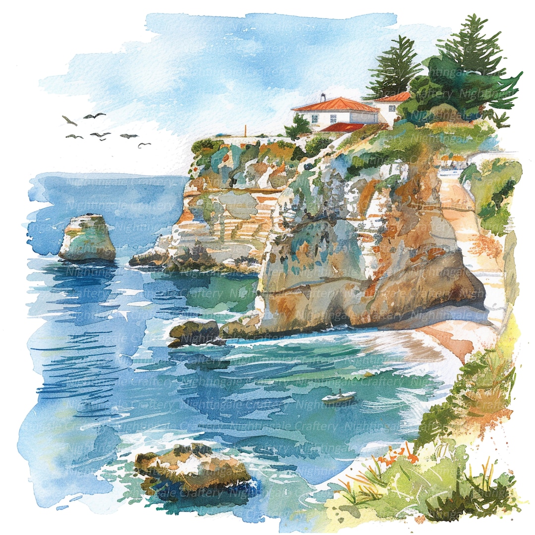 10 Portugal Landscape Clipart, Portugal Coast, Printable Watercolor ...