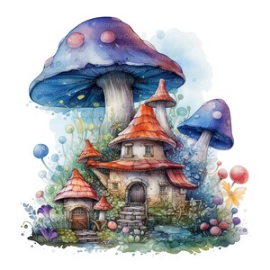 12 Magic Toadstool Fairy House Clipart, Printable Watercolor Clipart ...