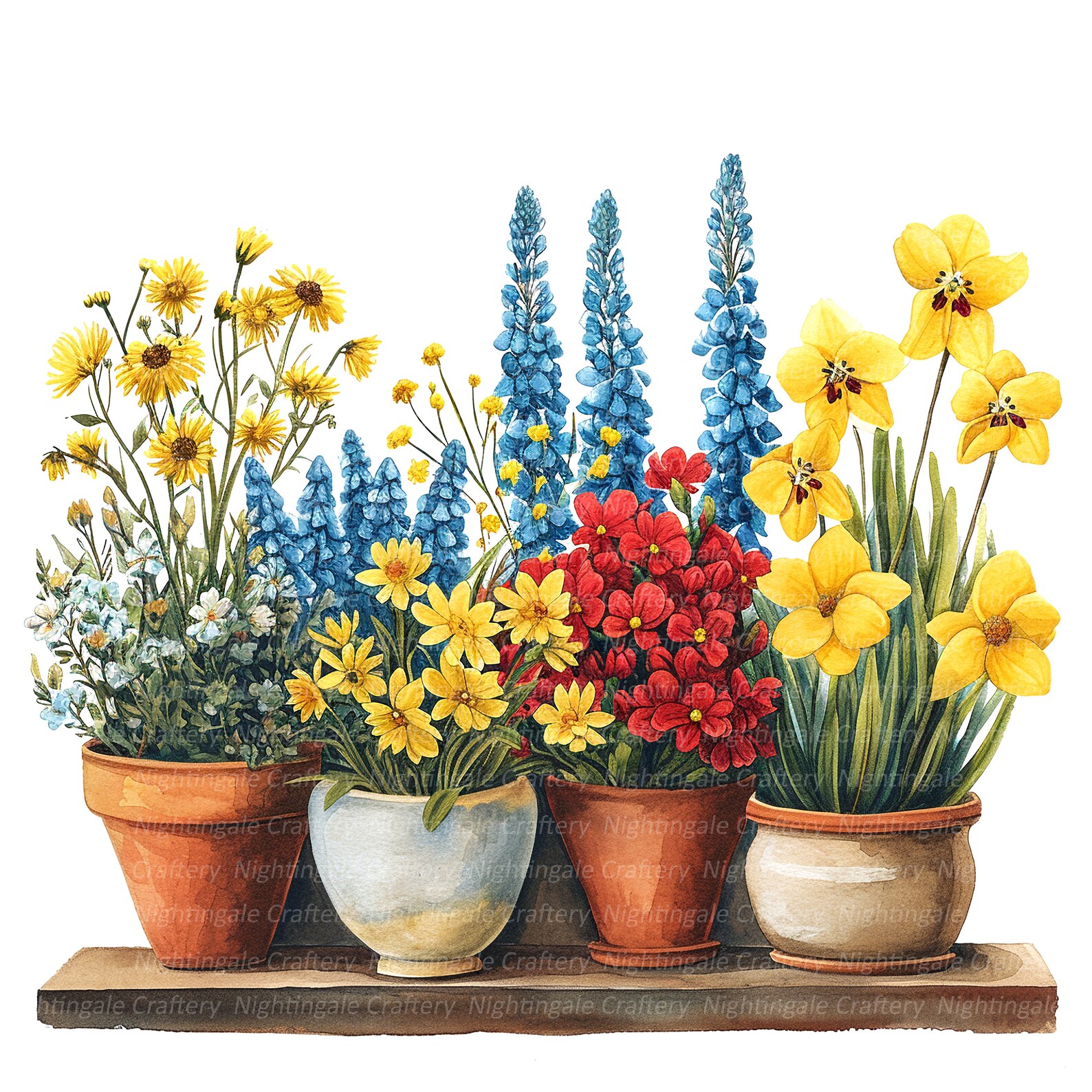 14 Spring Flowers Window Clipart, Flowerpots, Printable Watercolor ...