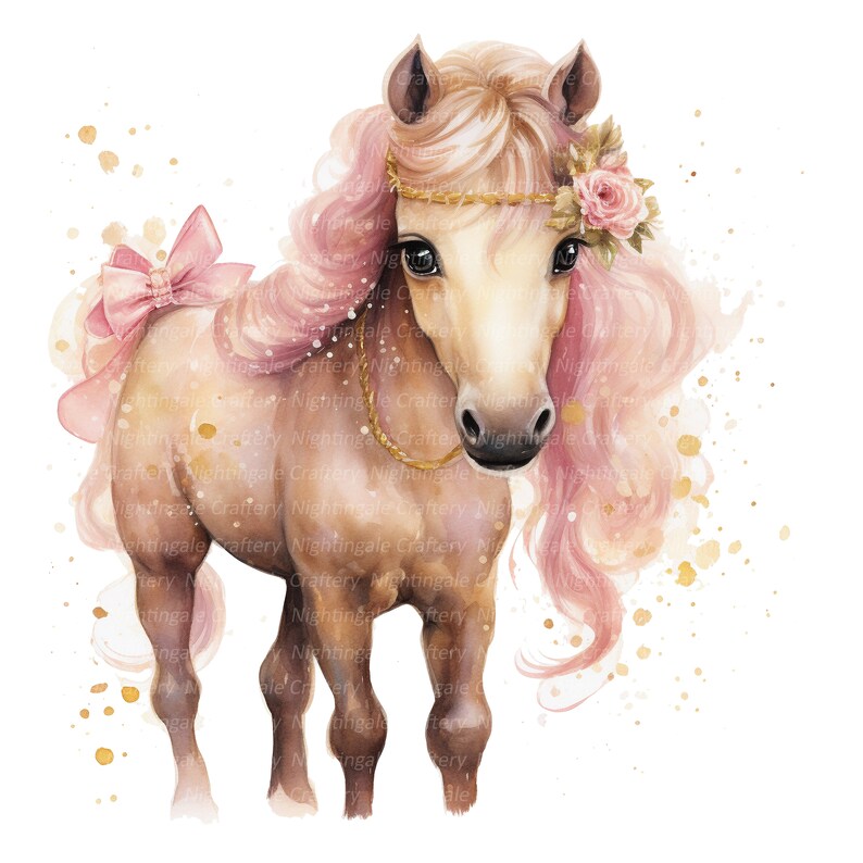 13 Pink Pony Clipart, Cute Pony Images, Printable Watercolor Clipart ...