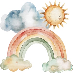 10 Sun and Rainbow Clipart, Nursery Rainbow, Printable Watercolor ...