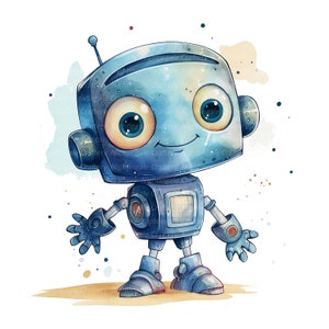 14 Cute Little Robots Clipart, Cartoon Robot, Printable Watercolor ...