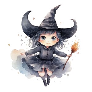 10 Little Witch Cartoon Clipart, Printable Watercolor Clipart, High ...